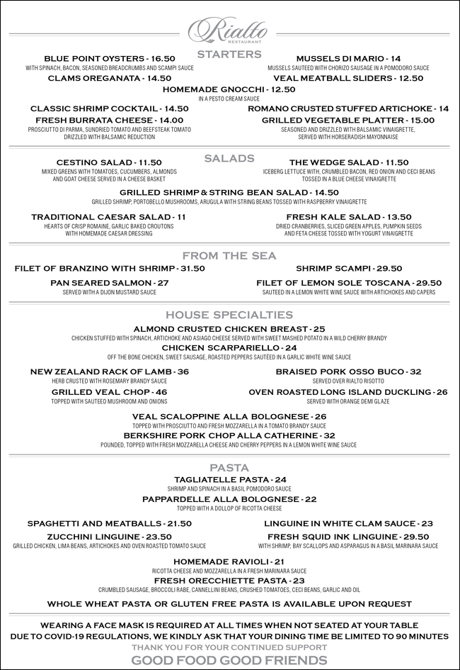 Menus – Rialto Restaurant