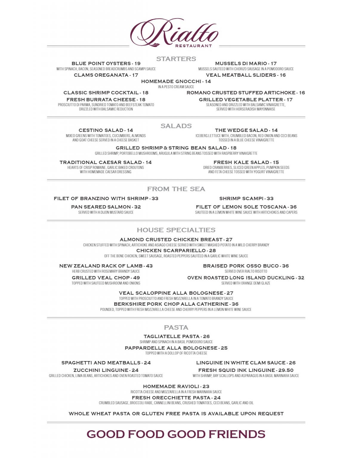 Menus – Rialto Restaurant