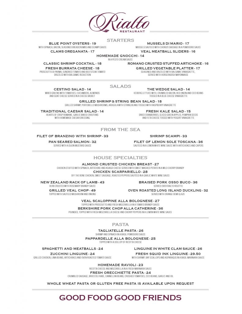 Menus – Rialto Restaurant