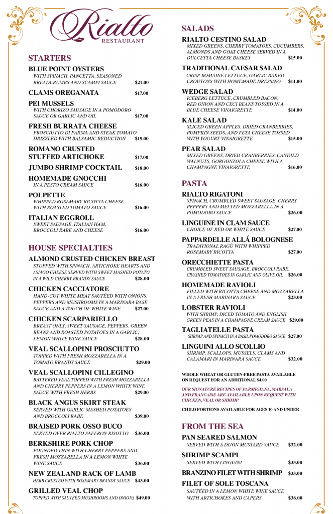 Menus – Rialto Restaurant