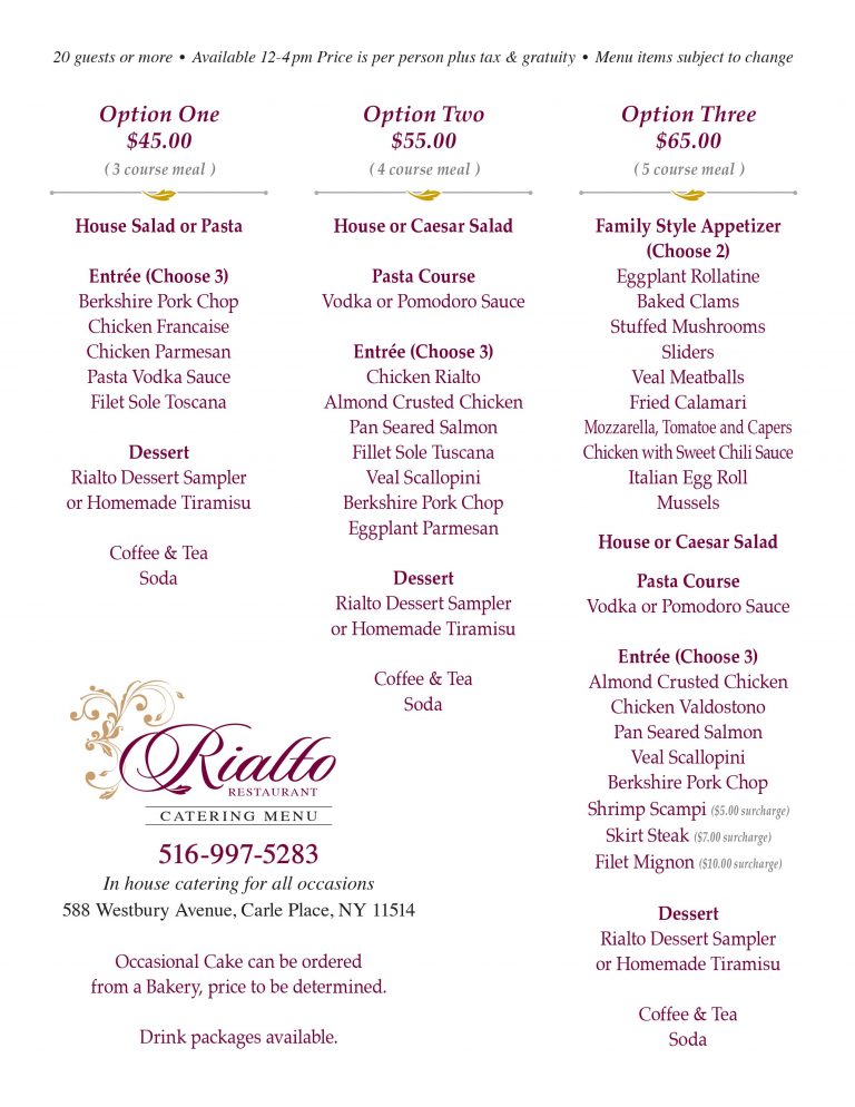 Menus – Rialto Restaurant