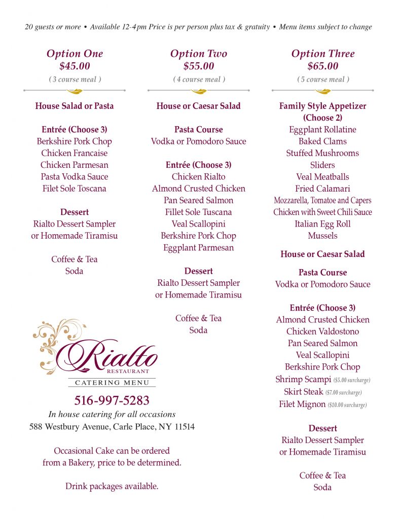 Menus – Rialto Restaurant